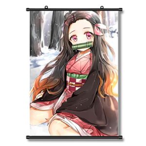 toomilki demon nezuko scroll hanging poster wall art decor waterproof cloth, 15.7inx23.6in