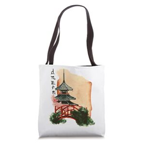 vintage japanese pagoda art tote bag