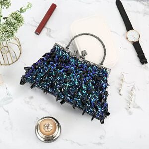 Tanpell Womens Sequins Clutch Bag Fashion Diamond Evening Handbag Bridal Purse for Wedding Party (Peacock Green)