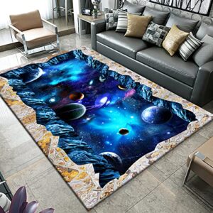 wellbridal universe galaxy starry area rug blue 3d optical illusion rugs sky planet carpet floor mat for living room bedroom throw rug 47×31 inch