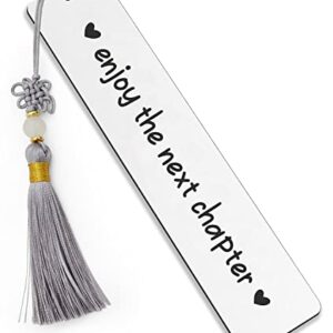 Ptzizi Enjoy The Next Chapter Inspirational Metal Engraved Bookmark Clip with Tassel for Friends Teachers Students Book Lovers Retirement Teacher's Day Graduation Christmas Anniversary Birthday Gifts