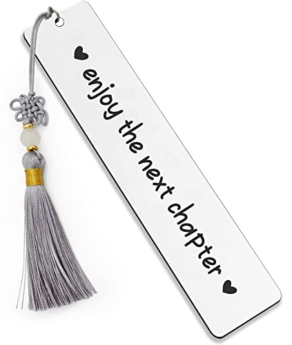 Ptzizi Enjoy The Next Chapter Inspirational Metal Engraved Bookmark Clip with Tassel for Friends Teachers Students Book Lovers Retirement Teacher's Day Graduation Christmas Anniversary Birthday Gifts