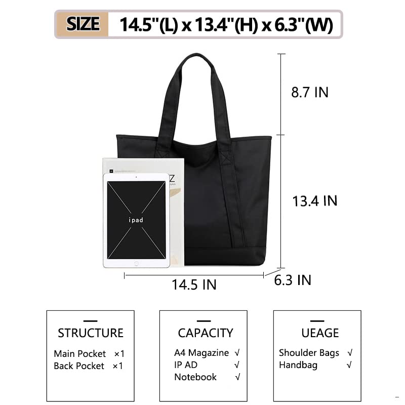 WUQI Soft Nylon Shoulder Tote Women Fashion Large Tote Shoulder Handbag Waterproof Shoulder Bag for Women Multi Pocket with Zipper (Brown)