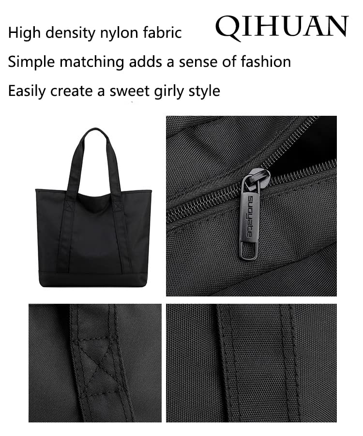 WUQI Soft Nylon Shoulder Tote Women Fashion Large Tote Shoulder Handbag Waterproof Shoulder Bag for Women Multi Pocket with Zipper (Brown)