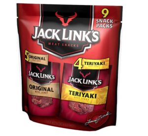 jack link’s beef jerky variety pack great for easter basket stuffers – includes original and teriyaki flavors, on the go snacks, 13g of protein per serving, 9 count of 1.25 oz bags