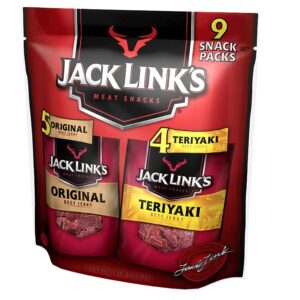 Jack Link's Beef Jerky Variety Pack Great for Easter Basket Stuffers - Includes Original and Teriyaki Flavors, On the Go Snacks, 13g of Protein Per Serving, 9 Count of 1.25 Oz Bags