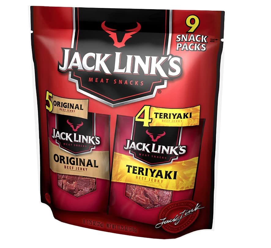 Jack Link's Beef Jerky Variety Pack Great for Easter Basket Stuffers - Includes Original and Teriyaki Flavors, On the Go Snacks, 13g of Protein Per Serving, 9 Count of 1.25 Oz Bags