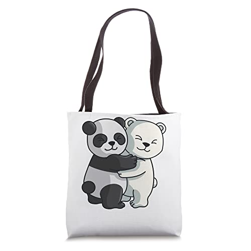 Polar Bear and Panda Bears Hugging for Women Girls Sisters Tote Bag