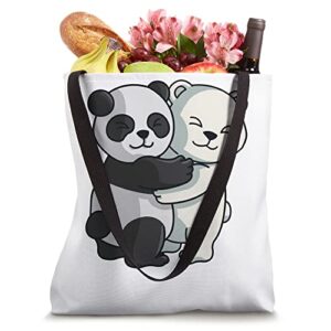 Polar Bear and Panda Bears Hugging for Women Girls Sisters Tote Bag