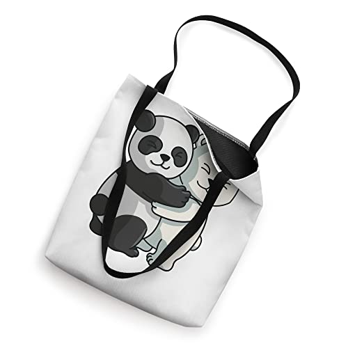 Polar Bear and Panda Bears Hugging for Women Girls Sisters Tote Bag