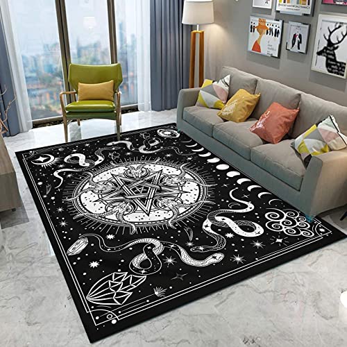 LGGQQW Witch Rug Black and White Area Rug Snake Carpet Moon Star Rug Black Gothic Carpet for Room, 24inch x 36inch