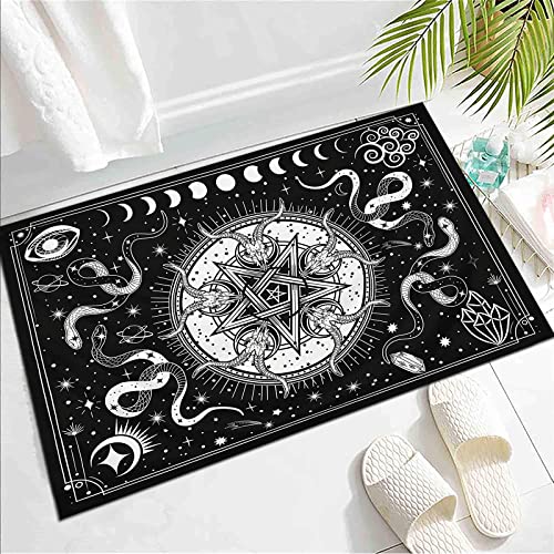 LGGQQW Witch Rug Black and White Area Rug Snake Carpet Moon Star Rug Black Gothic Carpet for Room, 24inch x 36inch