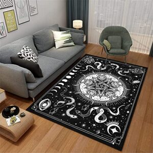 LGGQQW Witch Rug Black and White Area Rug Snake Carpet Moon Star Rug Black Gothic Carpet for Room, 24inch x 36inch