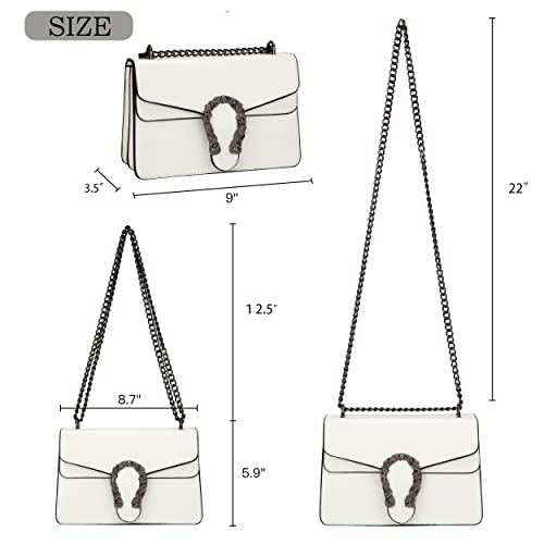 GLOD JORLEE Women's Stylish Chain Strap Crossbody Shoulder Bags - Classic Stone Crocodile Pattern Leather Square Flap Handbag (White)