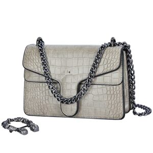 GLOD JORLEE Women's Chain Strap Crossbody Shoulder Purse - Fashion Classic Stone Crocodile Pattern Leather Square Flap Handbags Satchel(Khaki)