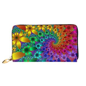 tie dye rainbow spirals leather long wallet card holder organizer zipper wristlet clutch bag for men women, one size