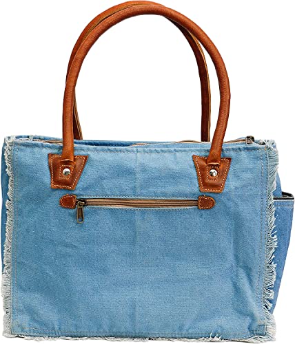 NATURALS EXPORT OAG Upcycle Canvas Bag, Handmade Canvas Bag With Leather, Canvas Tote Bag, Canvas Shoulder Bag, Canvas Handbag for Women, Blue