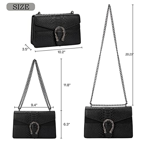 GLOD JORLEE Trendy Chain Crossbody Bags for Women - Luxury Snake-Print Leather Shoulder Satchel Bag Evening Clutch Purse Handbags (001-black)