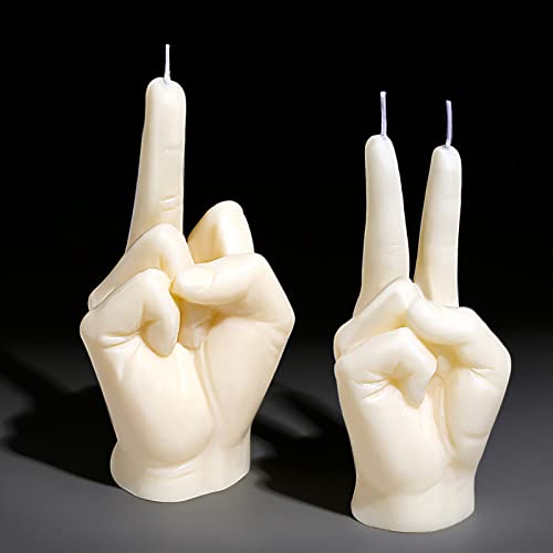 BBTO 2 Pieces Middle Finger Candles Hand Candles Victory Gesture Candle Teen Room Decor Candle Aesthetic Funny White Candle for Office, House, Room Supplies and Decorations