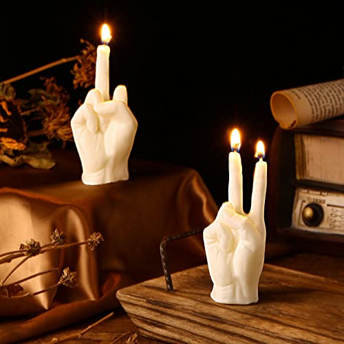 BBTO 2 Pieces Middle Finger Candles Hand Candles Victory Gesture Candle Teen Room Decor Candle Aesthetic Funny White Candle for Office, House, Room Supplies and Decorations