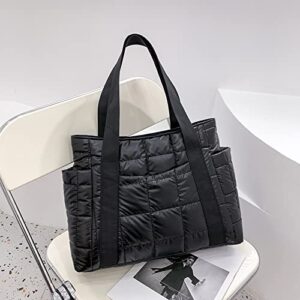 YFGBCX Puffy Tote Bag for Women Quilted Puffer Handbag Lightweight Winter Down Cotton Padded Shoulder Bag Down Padding Handbag for Office, Travel, School