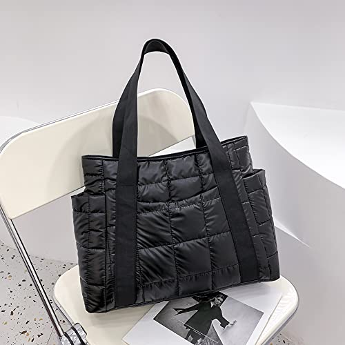 YFGBCX Puffy Tote Bag for Women Quilted Puffer Handbag Lightweight Winter Down Cotton Padded Shoulder Bag Down Padding Handbag for Office, Travel, School