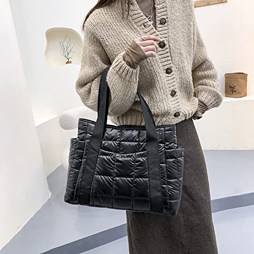 YFGBCX Puffy Tote Bag for Women Quilted Puffer Handbag Lightweight Winter Down Cotton Padded Shoulder Bag Down Padding Handbag for Office, Travel, School