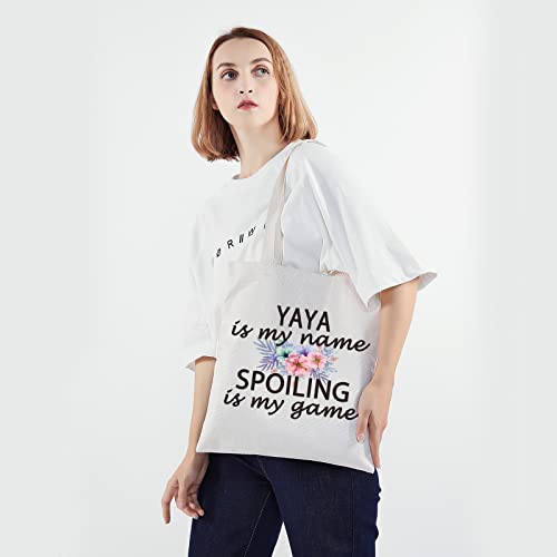 PWHAOO Yaya Grandma Gift Yaya Is My Name Spoiling Is My Game Tote Bag Canvas Best Yaya Ever Shopping Bag (spoiling Yaya Tote)