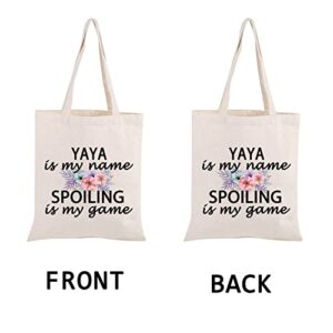 PWHAOO Yaya Grandma Gift Yaya Is My Name Spoiling Is My Game Tote Bag Canvas Best Yaya Ever Shopping Bag (spoiling Yaya Tote)