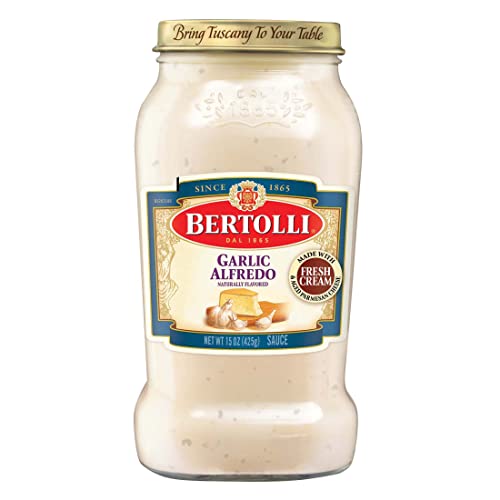 Bertolli Garlic Alfredo Sauce with Aged Parmesan Cheese, Authentic Tuscan Style Pasta Sauce made with Fresh Cream and Real Butter, 15 OZ