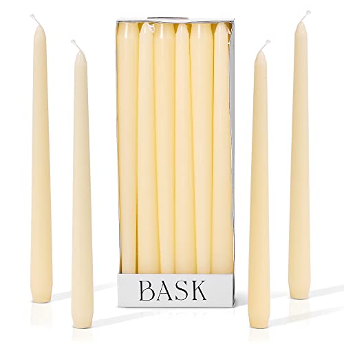 Ivory Taper Candles - Unscented Dripless Long Candles Bulk - Candle Sticks Long Burning 8 Hours - For Candlesticks, Dinner Table, Vigil, Advent, Christmas, Thanksgiving, Kwanzaa - 12 Pack,10 Inch Tall