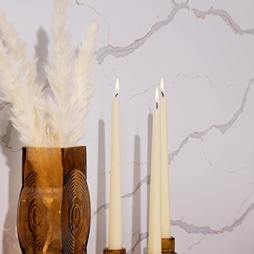 Ivory Taper Candles - Unscented Dripless Long Candles Bulk - Candle Sticks Long Burning 8 Hours - For Candlesticks, Dinner Table, Vigil, Advent, Christmas, Thanksgiving, Kwanzaa - 12 Pack,10 Inch Tall