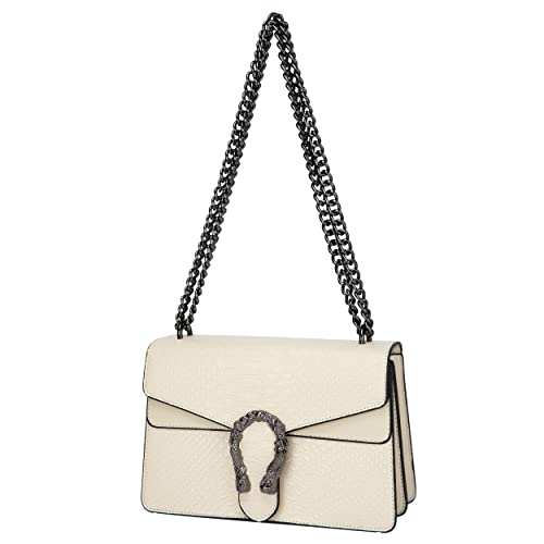 GLOD JORLEE Trendy Chain Crossbody Shoulder Bags for Women - Luxury Leather Satchel Bag Evening Clutch Purse Handbags (001-off white)