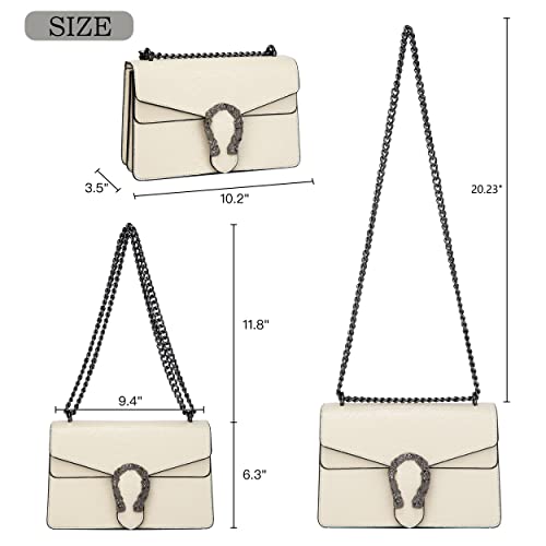 GLOD JORLEE Trendy Chain Crossbody Shoulder Bags for Women - Luxury Leather Satchel Bag Evening Clutch Purse Handbags (001-off white)