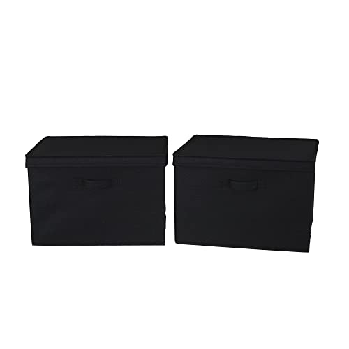 Household Essentials Wide Fabric Storage Bins with Lids, Black, Set of 2