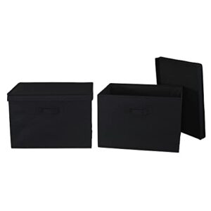 Household Essentials Wide Fabric Storage Bins with Lids, Black, Set of 2