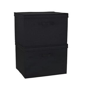 Household Essentials Wide Fabric Storage Bins with Lids, Black, Set of 2