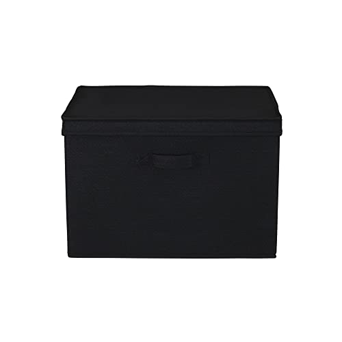 Household Essentials Wide Fabric Storage Bins with Lids, Black, Set of 2