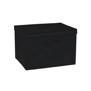 Household Essentials Wide Fabric Storage Bins with Lids, Black, Set of 2