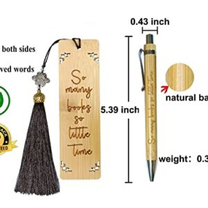 Handmade Bamboo Bookmark with Laser Carved Quote, Wooden Bookmark with Beautiful Tassel,A Unique Gift with Ball Point Pen Set for Teachers, Students, Men and Women.  (A2)