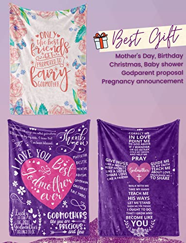 InnoBeta Godmother Gifts, Fairy Godmom Proposal Gift Bed Flannel Plush Blankets for Women, Friends, Sister, Aunt (50"x 65") for Birthday, Christmas, Mother's Day - Purple Heart