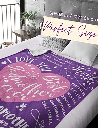 InnoBeta Godmother Gifts, Fairy Godmom Proposal Gift Bed Flannel Plush Blankets for Women, Friends, Sister, Aunt (50"x 65") for Birthday, Christmas, Mother's Day - Purple Heart