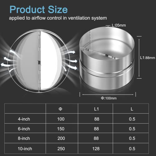 Hon&Guan 10 inch Backdraft Damper, One-Way Airflow Ducting Insert Backflow Preventer Duct Draft Blocker, HVAC Inline Fan Vent