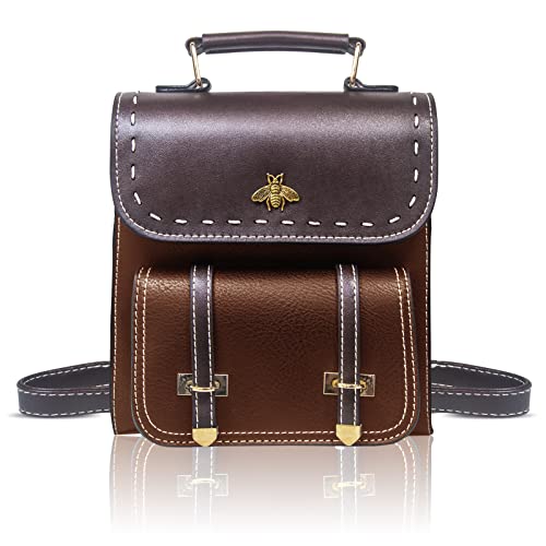 Little Bee Mini Backpack Faux Leather Women Backpack Purse Convertible Handbag Fashion Crossbodybag Girl Cute Preppy Bookbag, Brown