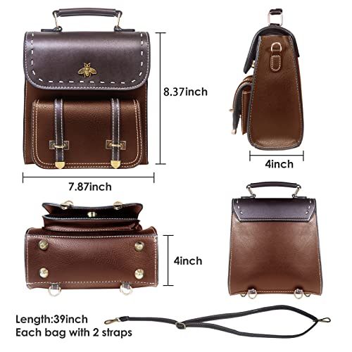 Little Bee Mini Backpack Faux Leather Women Backpack Purse Convertible Handbag Fashion Crossbodybag Girl Cute Preppy Bookbag, Brown