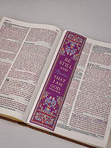 Psalm 46:10 - Bookmark-Purple, Be Still and Know That I am God, Traditional Turkish Cloth Carpet Woven Bookmark