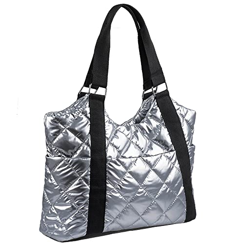 big Quilted Padding Tote Handbags Women Lightweight Padded Nylon Large Puffy Puffer purse Bag Multi Pockets shoulder bag