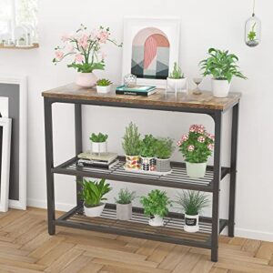 Ecoprsio Small Console Table, Sofa Table with Double Mesh Shelves, Industrial Entryway Table for Entryway, Hallway, Foyer, Front Hall, Sofa Couch, Living Room, Bar, Kitchen, 32 Inch, Rustic