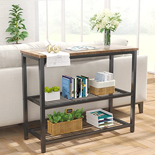 Ecoprsio Small Console Table, Sofa Table with Double Mesh Shelves, Industrial Entryway Table for Entryway, Hallway, Foyer, Front Hall, Sofa Couch, Living Room, Bar, Kitchen, 32 Inch, Rustic