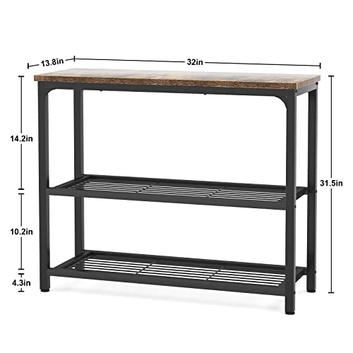 Ecoprsio Small Console Table, Sofa Table with Double Mesh Shelves, Industrial Entryway Table for Entryway, Hallway, Foyer, Front Hall, Sofa Couch, Living Room, Bar, Kitchen, 32 Inch, Rustic